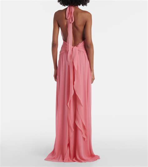 Halterneck Silk Georgette Maxi Dress In Pink Blumarine Mytheresa