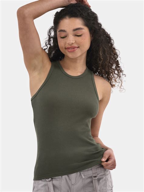 No Boundaries Ribbed High Neck Tank Top For Women Fitted Sleeveless