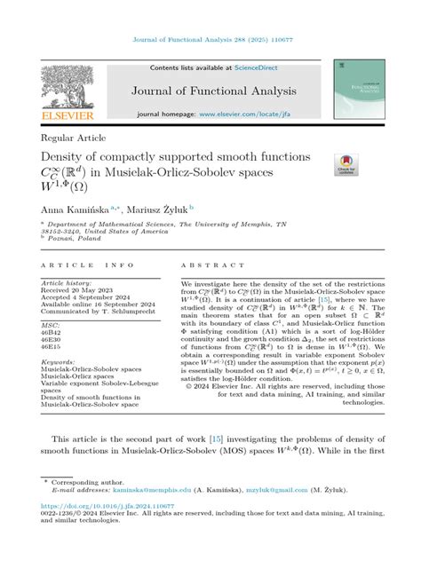 Kamińska And Zyluk Density Of Compactly Supported Smooth Functions C∞c Rd In Musielak Orlicz