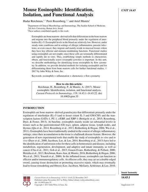 Pdf Mouse Eosinophils Identification Isolation And Functional Analysis