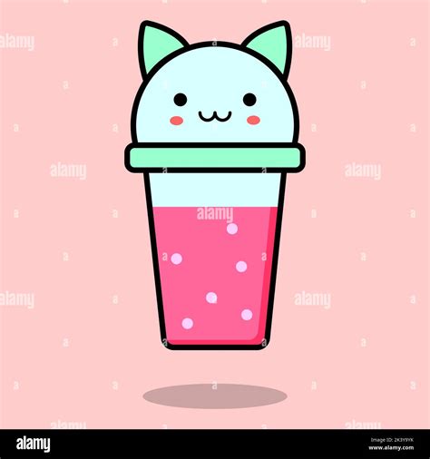 Glass With Pink Cocktail Glass With Cat Ears Smiling Glass Vector