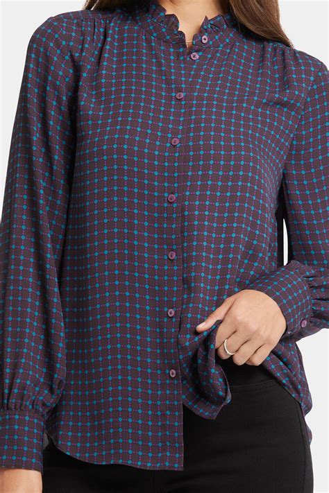 Ruffle Neck Blouse Plum Trail Purple Nydj