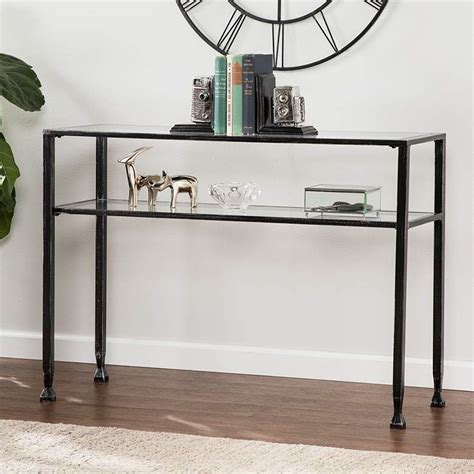 Breskin 42 12 Wide Black Metal Tempered Glass Sofa Table 157x7