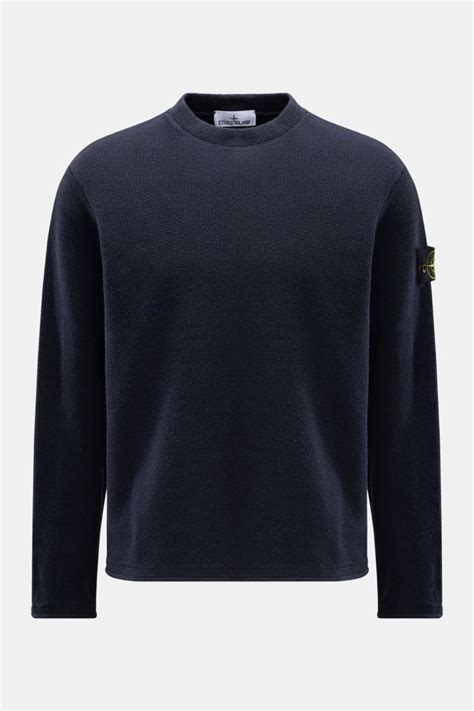 Stone Island Crew Neck Jumper Ribbed Wool Nylon Navy Braun Hamburg