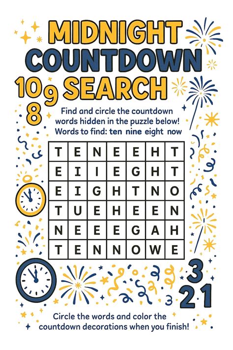 Midnight Countdown Search Worksheet Download And Print Now