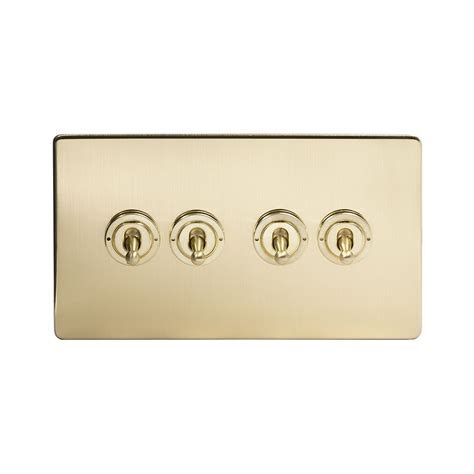 Brushed Brass Toggle Light Switches 4 Gang 2 Way Toggle Switch Elesi