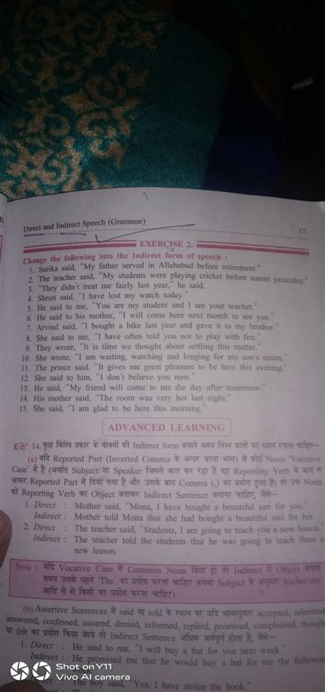 Solved Direct And Indirect Speech Grammar Exerrcise Change The Following Into The Indireet