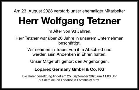Traueranzeigen Von Wolfgang Tetzner Trauernnde