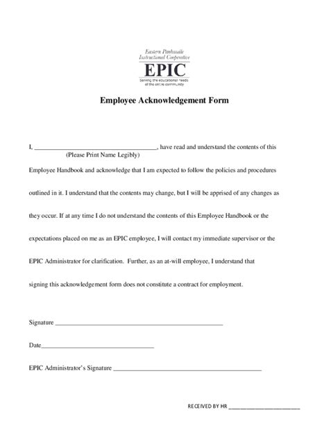 Fillable Online Employee Acknowledgement Form Connect Suite Fax Email