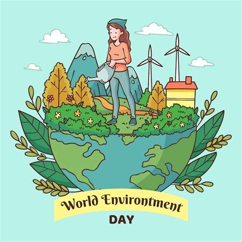 Ilustração Desenhada à Mão Para O Dia Do Meio Ambiente Mundial Vetor