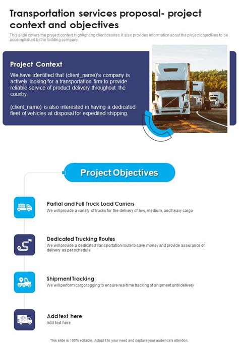 Transportation Services Proposal Project Context And Objectives One Pager S