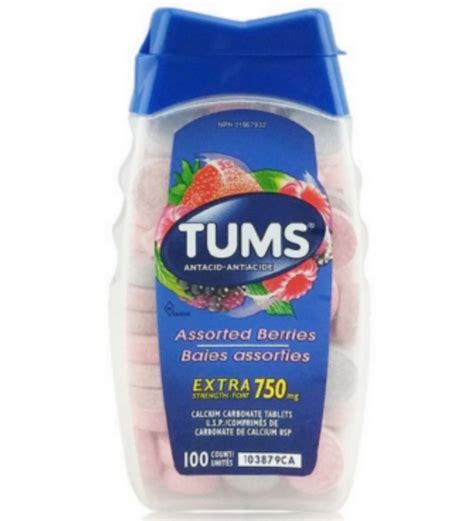 加拿大TUMS抗胃酸咀嚼鈣片750毫克 100粒 混合莓味 Vitamin HK