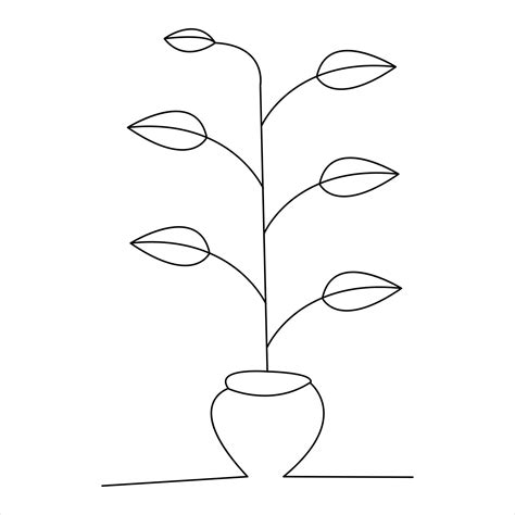 Tree Continuous Single Line Art Of Drawing And Tree Style Vector