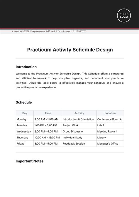 Free Practicum Activity Schedule Design Template To Edit Online