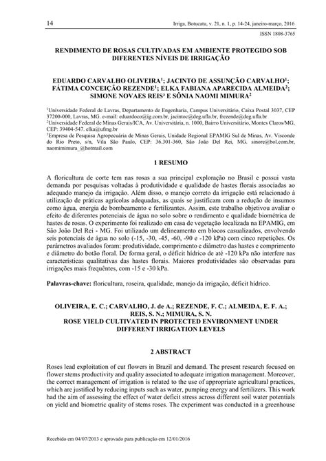 Pdf Rose Yield Cultivated In Protected Environment Under Different