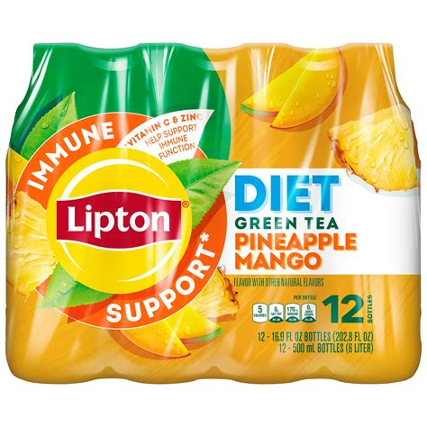 Lipton Immune Support Diet Pineapple Mango Green Tea Iced Tea Bottled