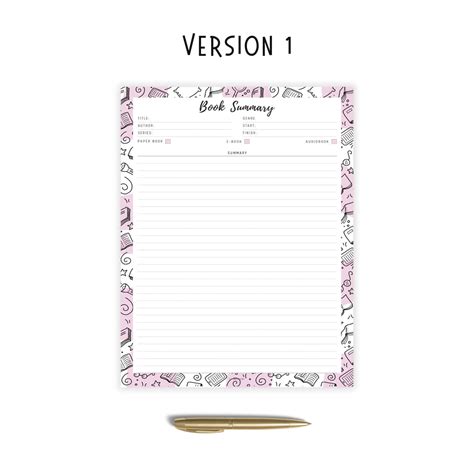 Book Summary Template Printable M428 Mrsneat