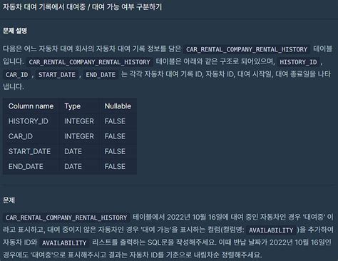 [프로그래머스] 자동차 대여 기록에서 대여중 대여 가능 여부 구분하기 mysql