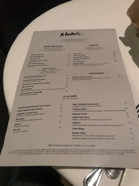 Malios Prime Steakhouse Menu Full Menu Update 2026
