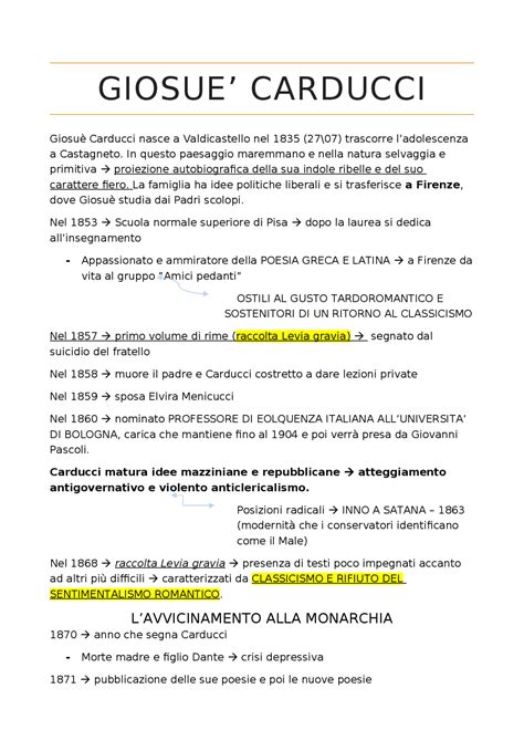 Giosuè Carducci Vita E Opere Docsity