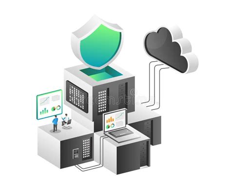 Isometric Illustration Concept Network Server Data Analysis Team Flow