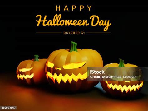 어두운 배경에 빛나는 호박을 3d 렌더링한 해피 할로윈 데이 배경 할로윈 데이 벽지와 호박 10월에 대한 스톡 사진 및 기타