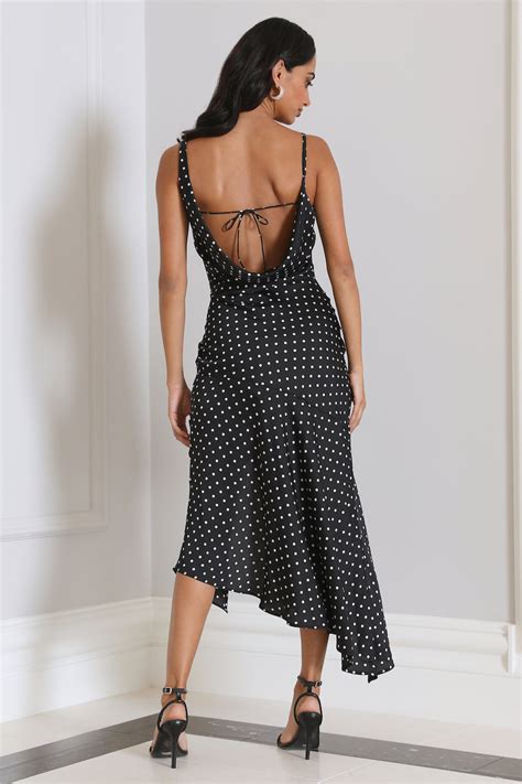 Hello Molly Dotted Moment Satin Polka Dot Midi Dress Black Hello Molly