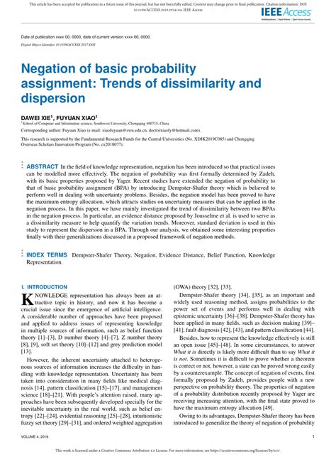 Pdf Negation Of Basic Probability Assignment Trends Of Dissimilarity