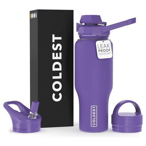 Coldest Sports Water Bottle 3 Insulated Lids Chug Lid Straw Lid
