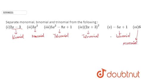 Separate Monomial Binomial And Trinomial From The Following I 2
