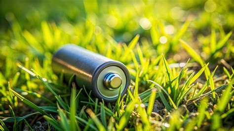 Recycling Battery Clear Ecology Battery In The Grass Premium Ai Generated Image