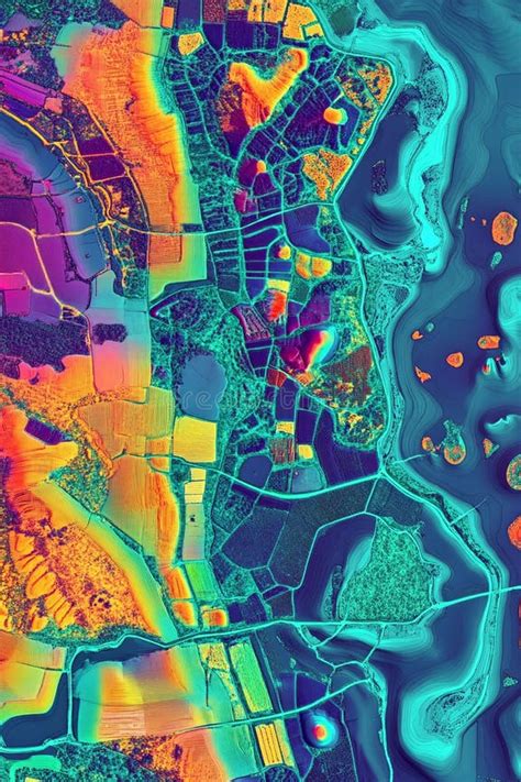Satellite Gis Scan Of An Agricultural Zone Rendering Elevation Crop Fields And Irrigation