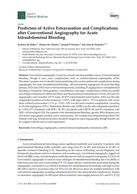 Pdf Predictors Of Active Extravasation And Complications After