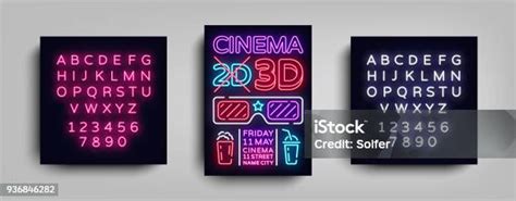 시네마 3d 포스터 디자인 서식 파일 네온 스타일 네온 사인 배너 밝은 전단지 디자인 엽서 홍보 안내 책자 네온 밤 영화관 광고