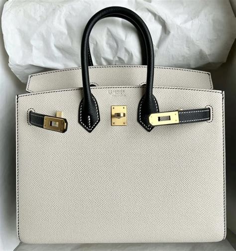 愛馬仕鉑金包拼色價格圖片 Hermes Birkin 25 Hss Epsom Sellier外縫craie Noir 拉絲金扣 Qatar