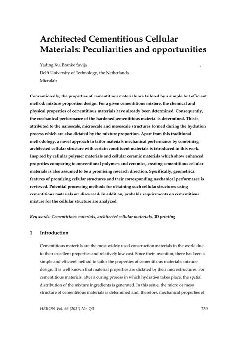 Pdf Architected Cementitious Cellular Materials Peculiarities And