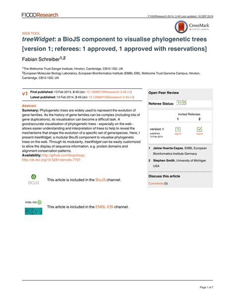 PDF TreeWidget A BioJS Component To Visualise Phylogenetic Trees
