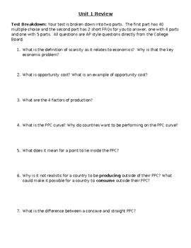 AP Macro Unit 1 Review By Jay Pom TPT