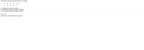 Solved Consider The Following Sample Data For Two Variables