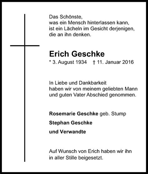 Traueranzeigen Von Erich Geschke Trauer In Nrw De