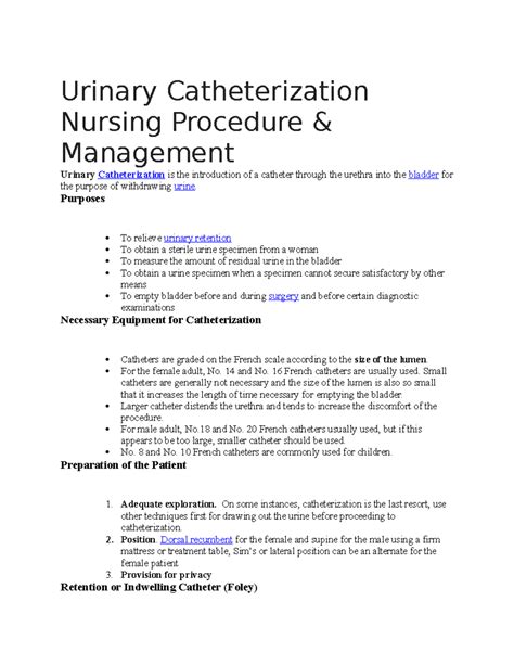 Urinary Catheterization Nursing Procedure Urinary Catheterization
