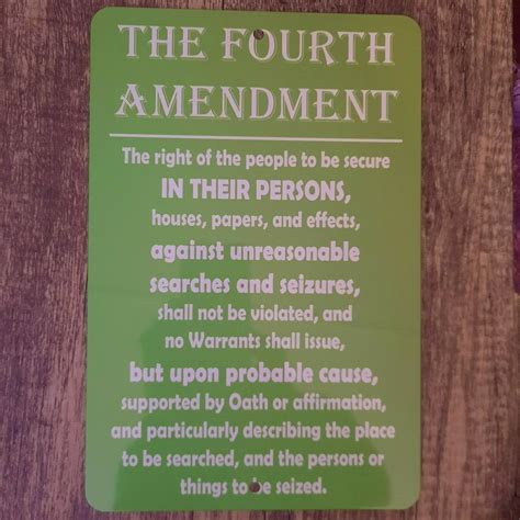 The Fourth 4th Amendment Of The Constitution 8x12 Metal Wall Sign
