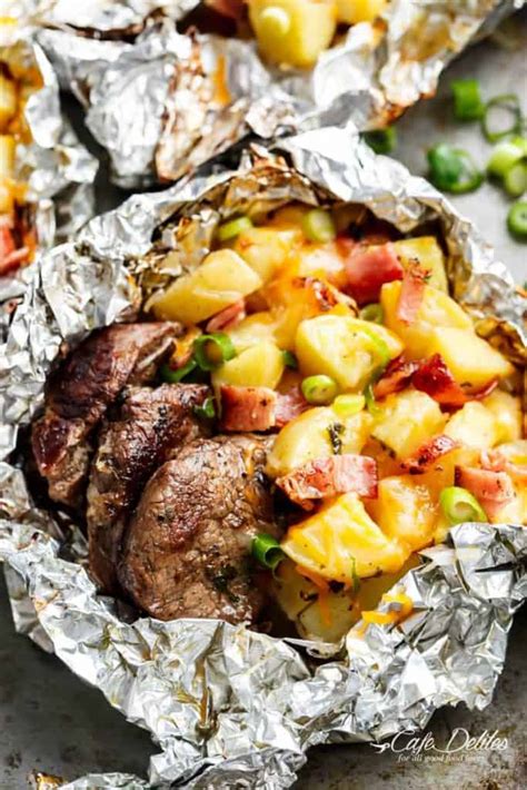 Garlic Steak And Cheesy Bacon Potato Hash Foil Packs Cafe Delites