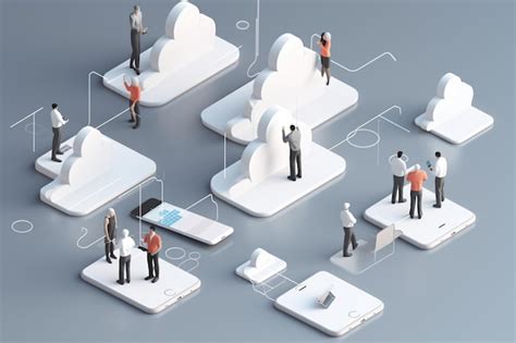 Premium Photo Cloud Networking With People Files Dropping Through