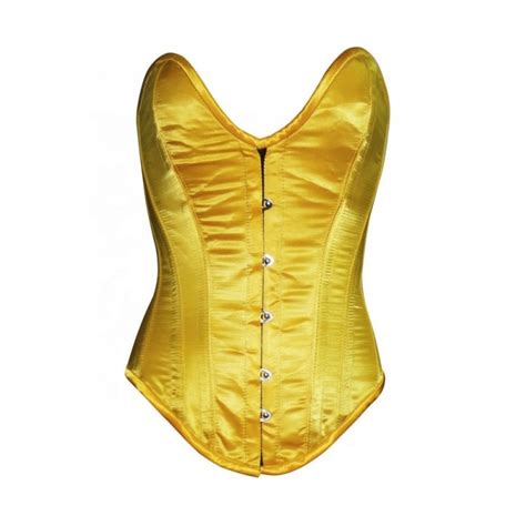 Overbust Steelboned Yellow Satin Heavy Duty Waist Training Corset