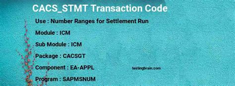 CACS STMT SAP Tcode For Number Ranges For Settlement Run
