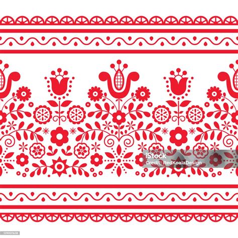 폴란드 민속 예술 벡터 는 전통적인 하이랜더 자수 Lachy Sadeckie에서 영감을 꽃과 매끄러운 패턴 섬유 또는 직물 인쇄 장식 기념품에 대한 스톡 벡터 아트 및 기타