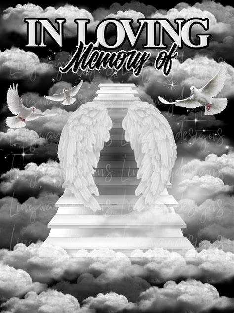 Black Heavens Stairway In Loving Memory Angel Wings Memorial Background