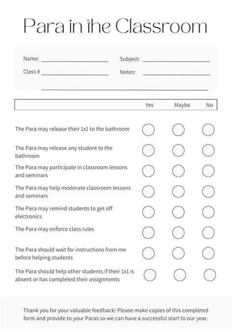 Classroom Critique Form Form For Providing Feedback On A Classroom