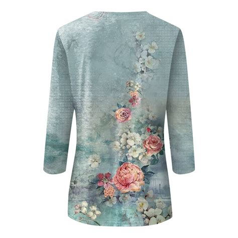 Levmjia Womens Blouses Loose 3 4 Sleeves Plus Clearance Round Neck